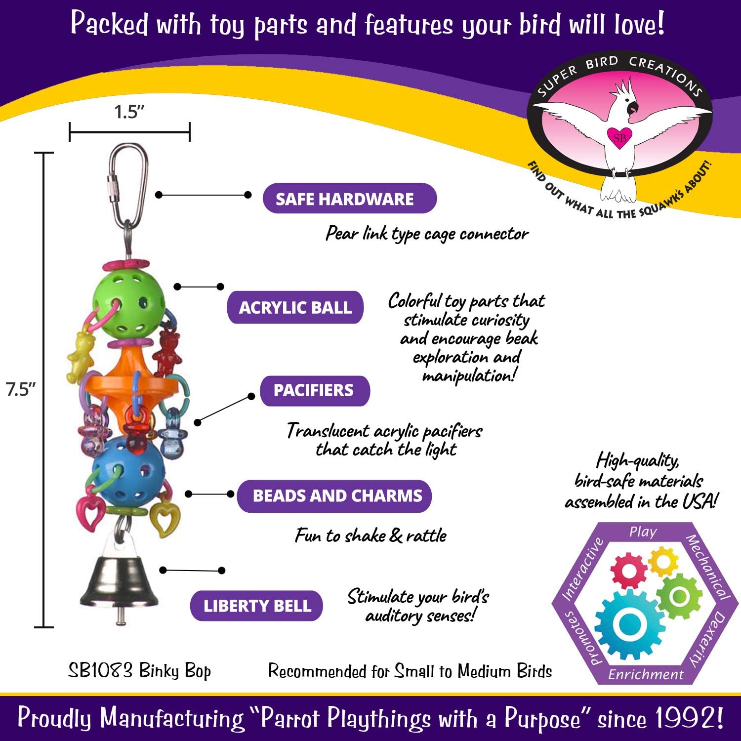 Super Bird Creations Binky Bop Bird Enrichment Toy - SB1083 – Exotic ...