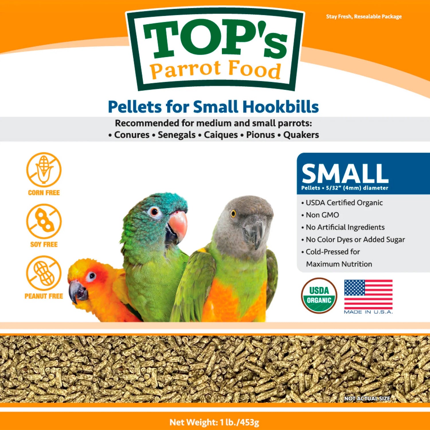 Tops Parrot Food Pellets for Small Hookbills Organic Conure/Quaker/etc ...