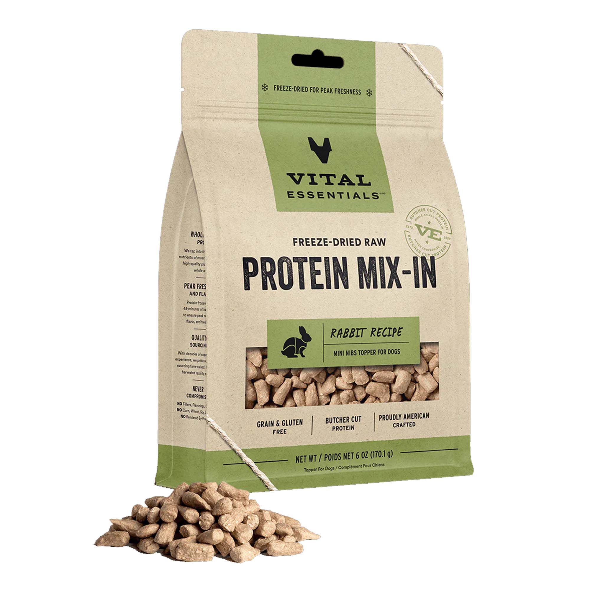 Vital Essentials Freeze-Dried Protein Mix-In Dog Topper - Rabbit Nibs ...